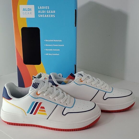 Aldi | Shoes | Aldi Gear 224 Ladies Sneakers White Multi Stripes Size 8 Nwt | Poshmark